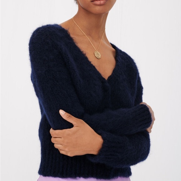 Maje | Sweaters | Nwot Maje Mistigri Mohair Knitted Cardigan 2m Navy ...